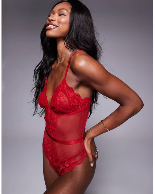 ASOS Lola Lace Soft Bodysuit in Red | Lyst