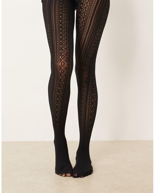 ASOS Pointelle Pattern Tights in Black | Lyst UK