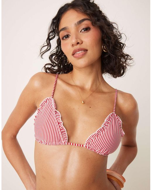 ASOS Anna Seersucker Triangle Bikini Top in Red | Lyst