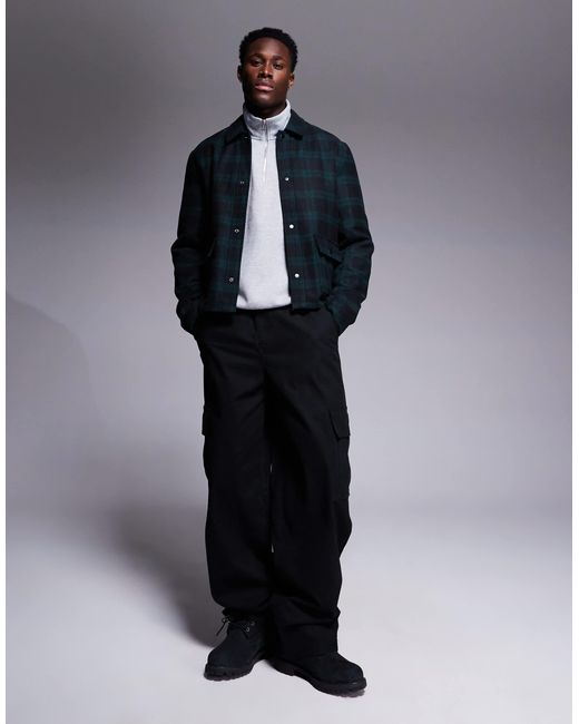 ASOS Wool Look Oversized Boxy Harrington Jacket in Blue for Men | Lyst
