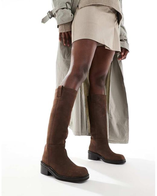 schuh Doria Square Toe Chunky Riding Boots in White | Lyst UK