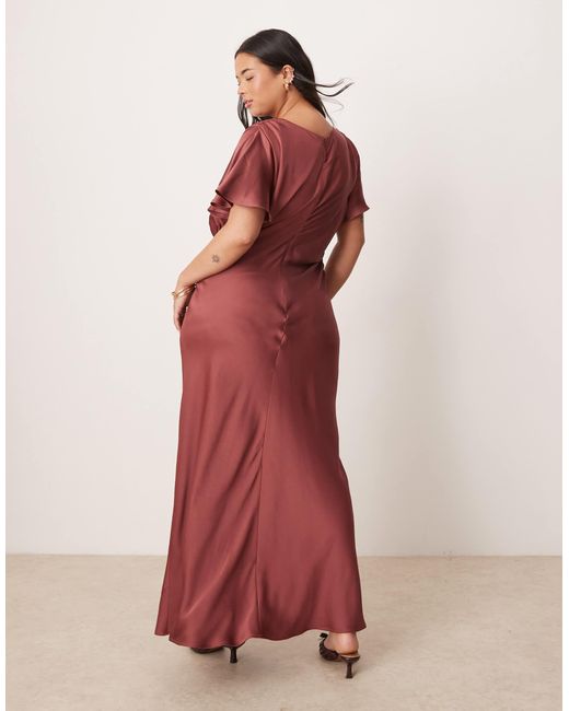 ASOS Asos Design Curve Satin Flutter Sleeve Maxi Dress in Red | Lyst