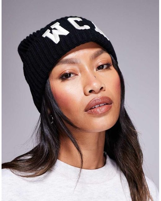 ASOS Weekend Collective Beanie With Varsity Logo in Black | Lyst UK