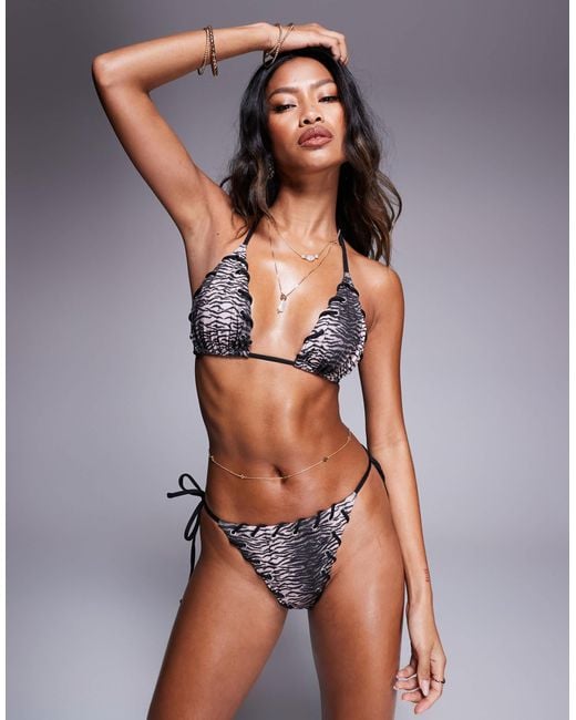 ASOS Zoe Triangle Bikini Top With Stud Detail in Brown | Lyst