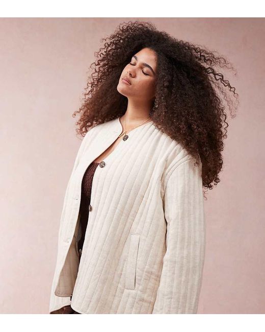 ASOS Asos Design Curve Linen Dolphin Hem Collarless Quilted Jacket in ...