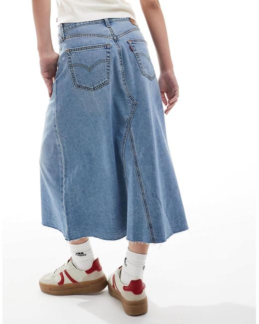 Levi's High Rise A Line Deconstructed Long Denim Skirt in Blue | Lyst