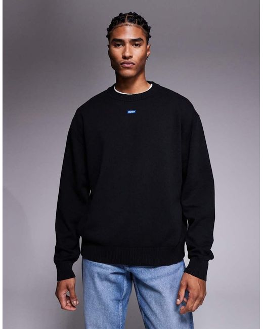 HUGO San Casey Center Logo Relaxed Fit Knit Sweater in Blue for Men ...
