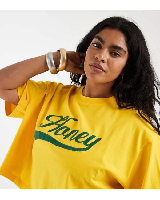 ASOS Asos Design Curve Oversized T-Shirt With Honey Slogan in Yellow ...