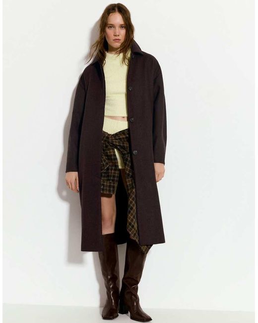 Pull&Bear Felt Texture Coat With Belt in Black | Lyst UK