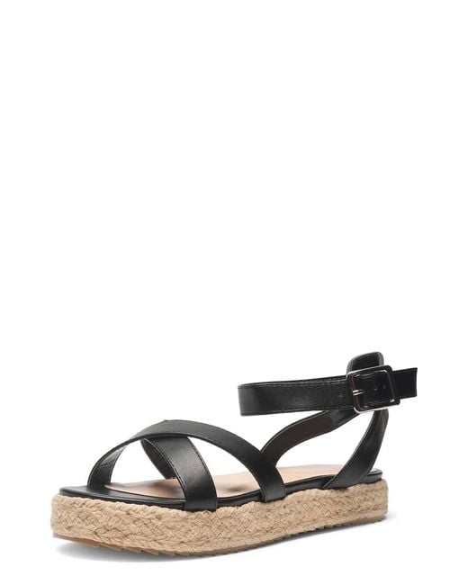 SEQWL Platform Wedge Sandals With Buckle Strap in Black | Lyst UK