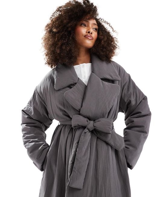 ASOS Clean Longline Puffer Coat in Gray | Lyst