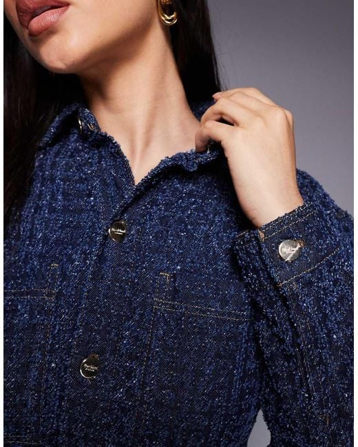 River Island Boucle Effect Denim Shacket in Blue | Lyst UK