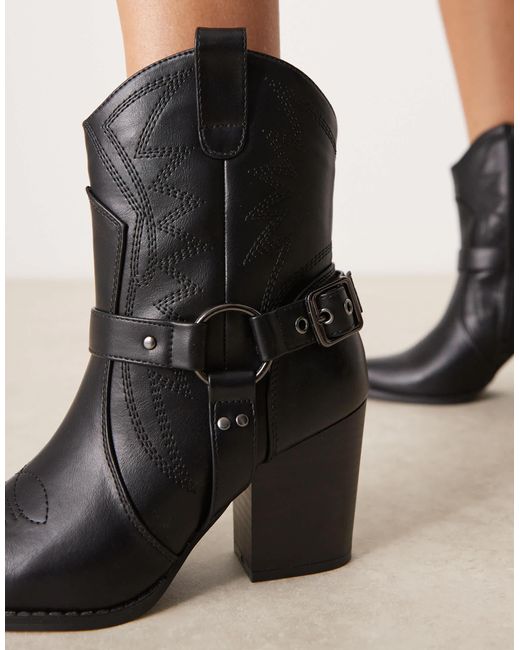 Glamorous Western Heeled Ankle Boots in Black | Lyst