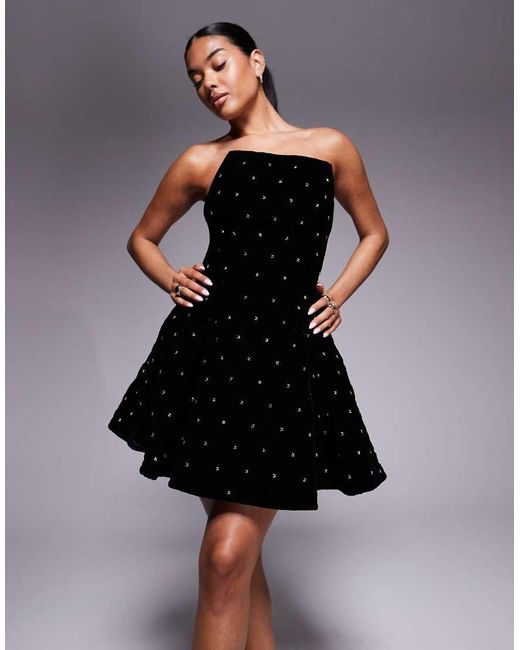 ASOS Quilted Velvet Mini Dress With Diamante Details in Black | Lyst UK