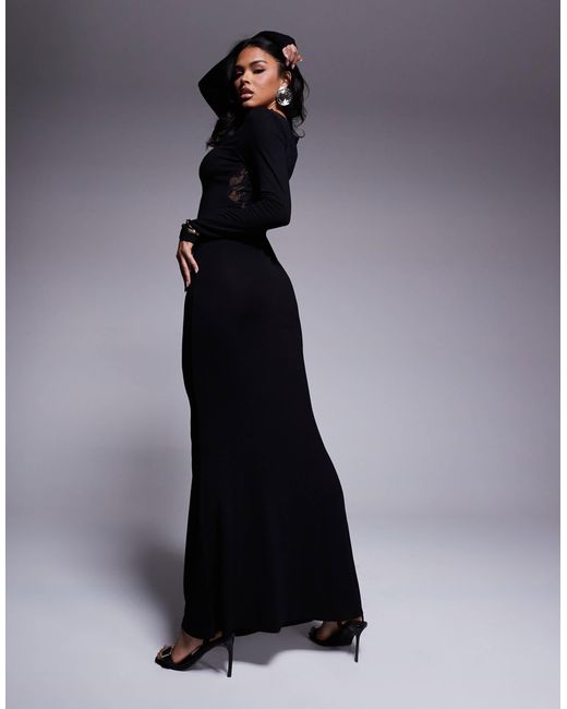 ASOS Maxi Dress With Lace Back Panel in Blue | Lyst