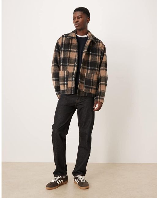 ASOS Oversized Wool Look Check Jacket in Black for Men | Lyst UK