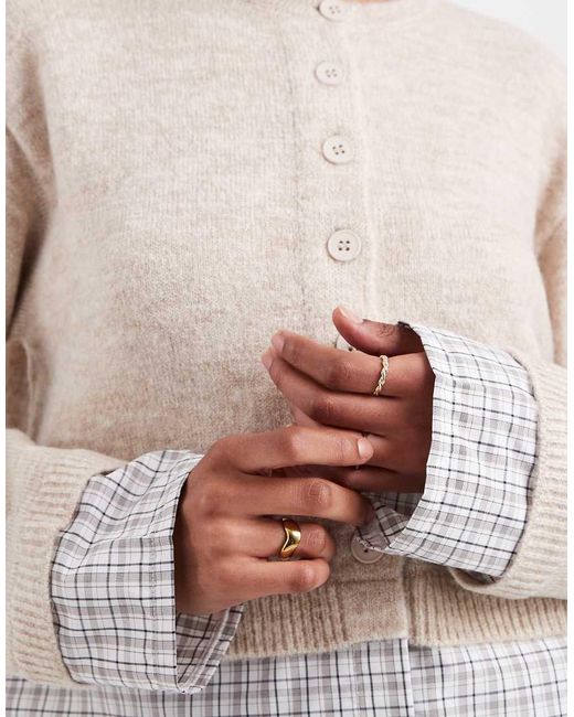 ASOS Knitted Cardigan With Woven Check Hem in Blue | Lyst UK