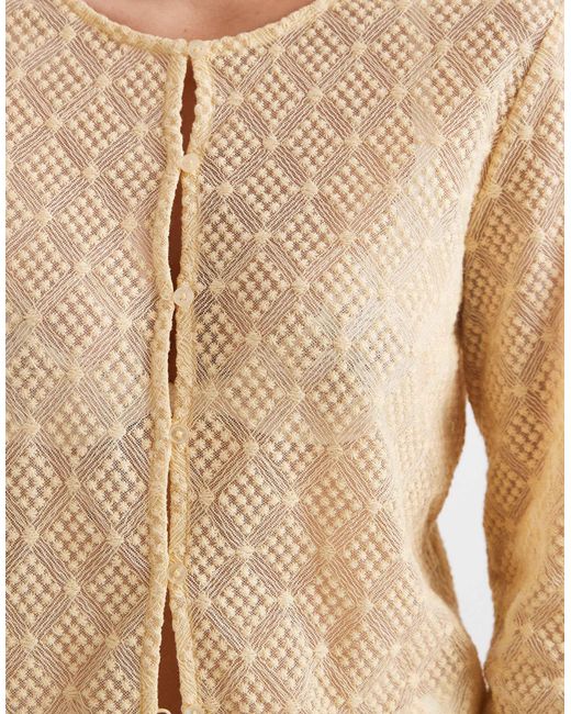 Object Sheer Pattern Jersey Button Front Cardigan in Natural | Lyst