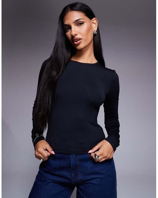 ASOS Polyamide Slinky Long Sleeve Top in Blue | Lyst UK