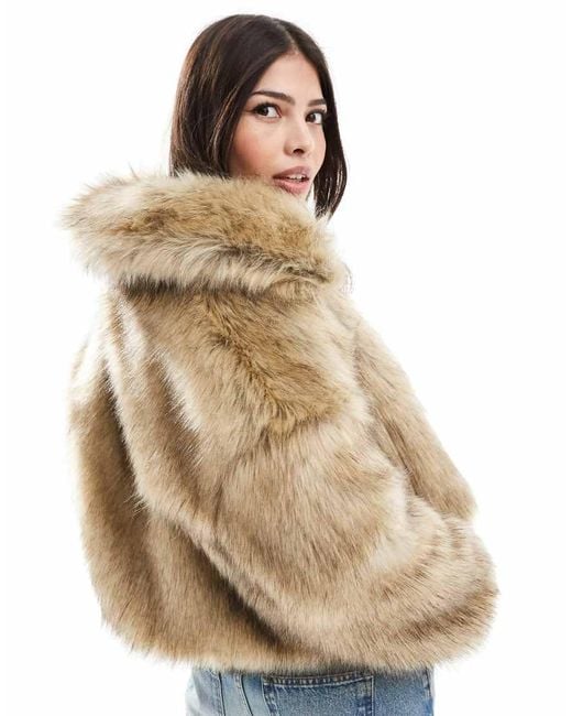 Stradivarius Faux Fur Jacket in Natural | Lyst UK