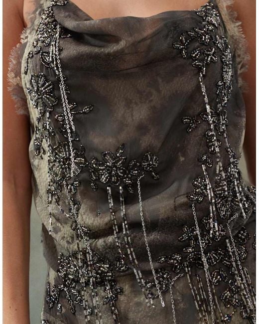 ASOS Embellished Asymmetric Cowl Mini Dress With Drip Bead Detail in ...