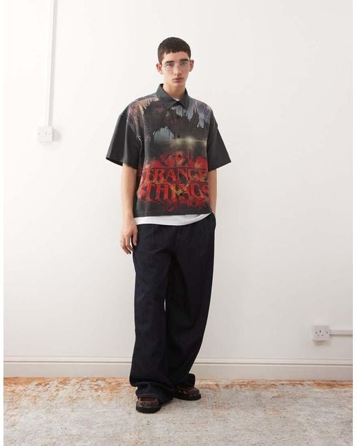 Reclaimed (vintage) X Stranger Things Short Sleeve Boxy Cropped Shirt ...