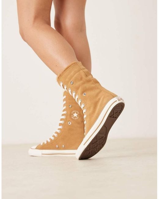 Converse Chuck Taylor All Star Faux Fur Fold Over Trainers in Natural ...