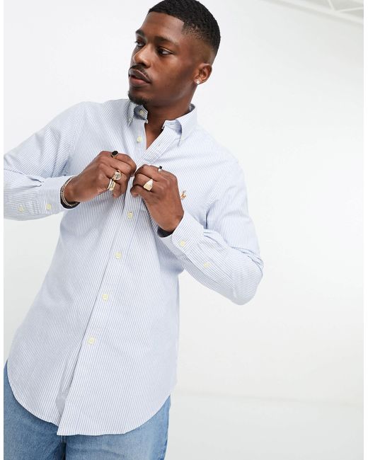 Polo Ralph Lauren Icon Logo Stripe Slim Fit Oxford Shirt in White for Men | Lyst