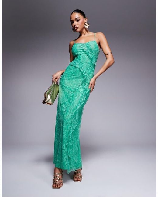 Forever New Ruffle Lace Maxi Dress in Green | Lyst UK