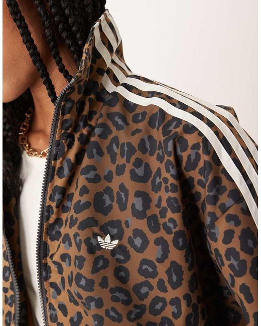 adidas Originals Leopard Firebird Oversized Tracktop in Brown | Lyst UK