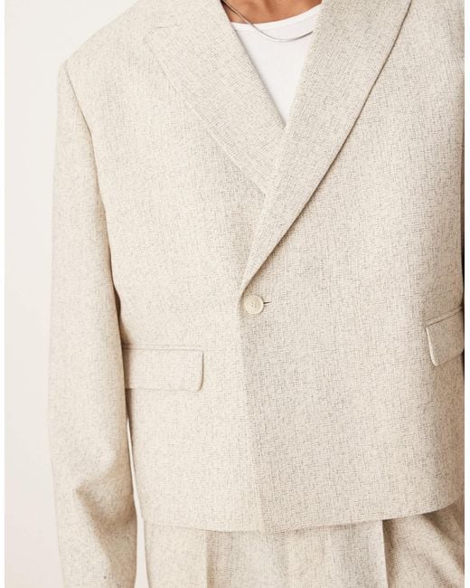 ASOS Double Breasted Boxy Cropped Suit Jacket in Natural for Men | Lyst