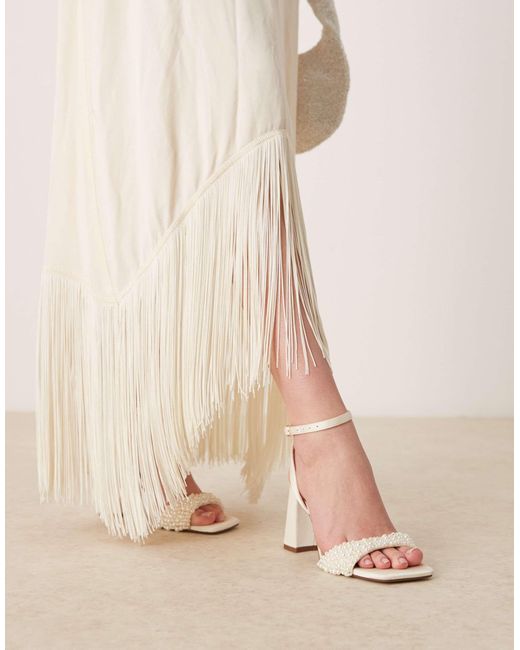 ASOS Hotel Pearl Detail Barely There Block Heeled Sandals in Natural | Lyst