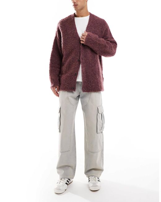 Pull&Bear Heavy Washed Wide Leg Cargo Jeans in Red for Men | Lyst