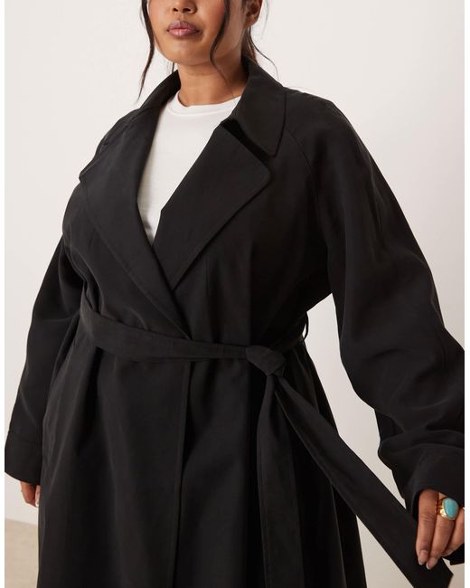 ASOS Asos Design Curve Waterfall Collar Trench Coat in Black | Lyst