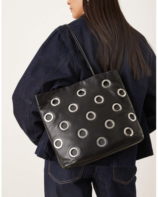 Mango Tote Bag With Grommets in Black | Lyst