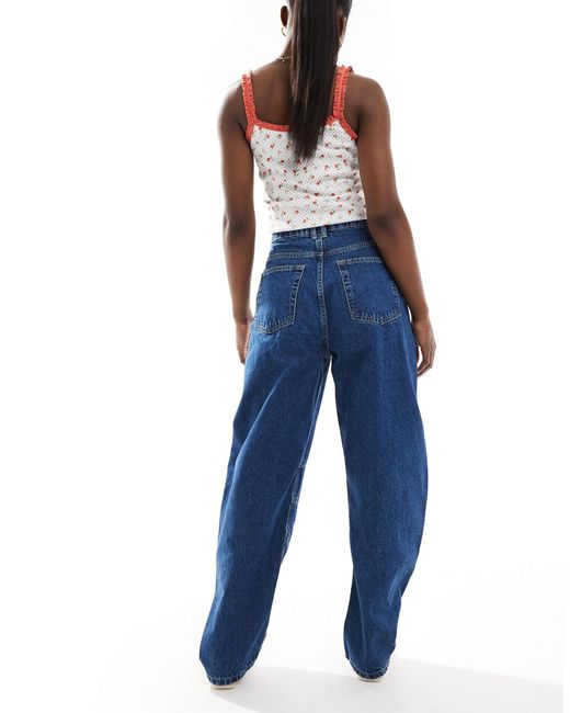 ASOS High Waisted Barrel Leg Jeans With Seam Detail in Blue | Lyst