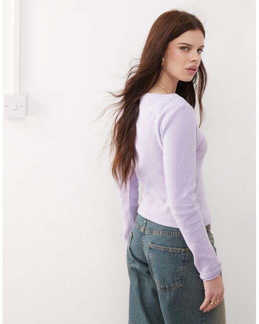 Reclaimed (vintage) Ribbed Button Through Top in Purple | Lyst