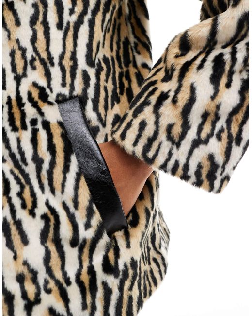 ASOS Leather Collar Faux Fur Jacket in Black | Lyst