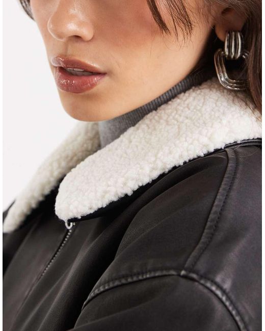 Hollister Faux Leather Bomber Jacket With Removable Shearling Collar in ...