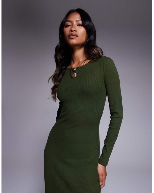 ASOS Ribbed Maxi Dress With Split in Green | Lyst UK