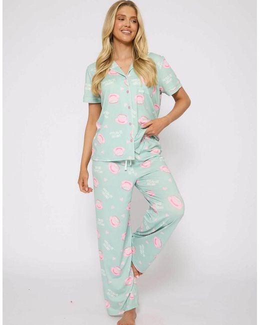 Loungeable I Love You So Matcha Printed Short Sleeve Pyjamas in Blue ...