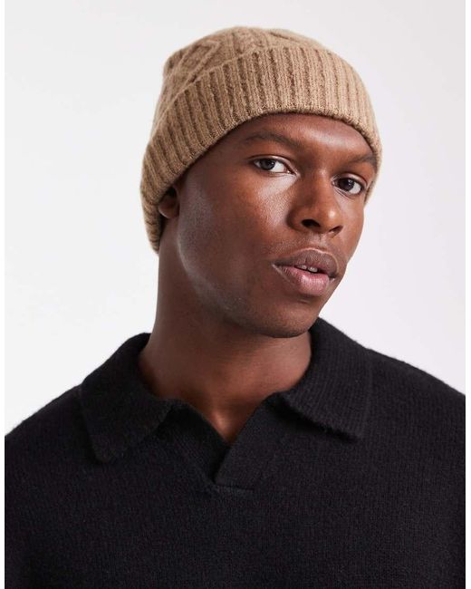 ASOS Knitted Cable Beanie in Black for Men | Lyst UK