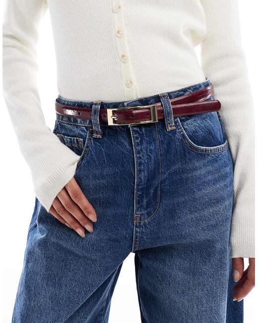 Pieces Gold Rectangle Buckle Belt in Blue | Lyst UK