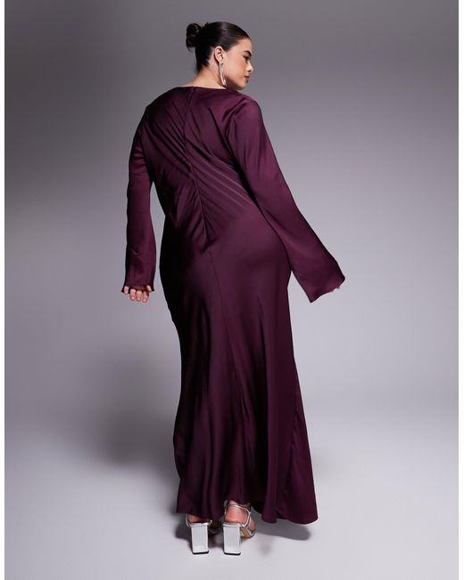 ASOS Asos Design Curve Long Sleeve Satin Maxi Dress With Ruched Tab ...