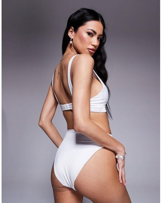 ASOS Maya Mix And Match High Leg High Waist Bikini Bottoms in White | Lyst