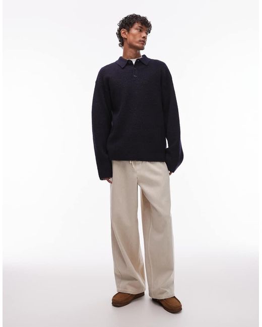 TOPMAN Oversized Fit Knitted Polo in Blue for Men | Lyst UK