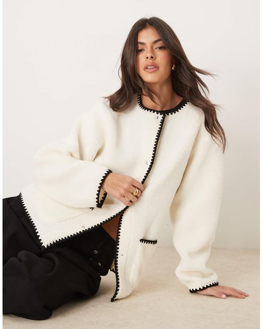 ASOS Collared Borg Jacket With Blanket Stitch Detail in Natural | Lyst