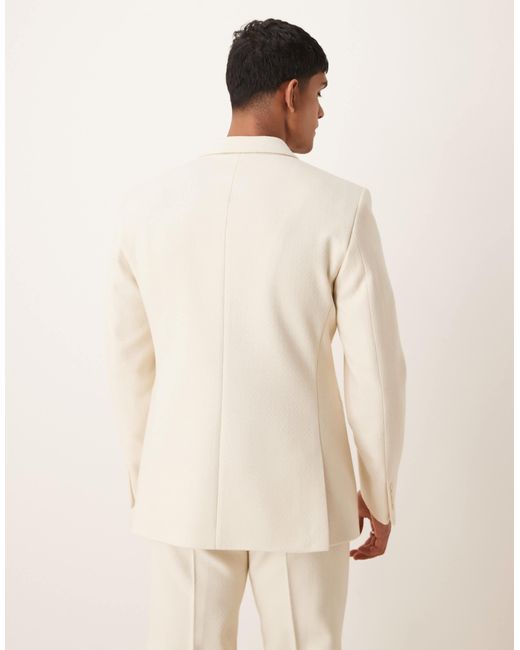 ASOS Slim Longline Heavyweight Suit Jacket in Natural for Men | Lyst