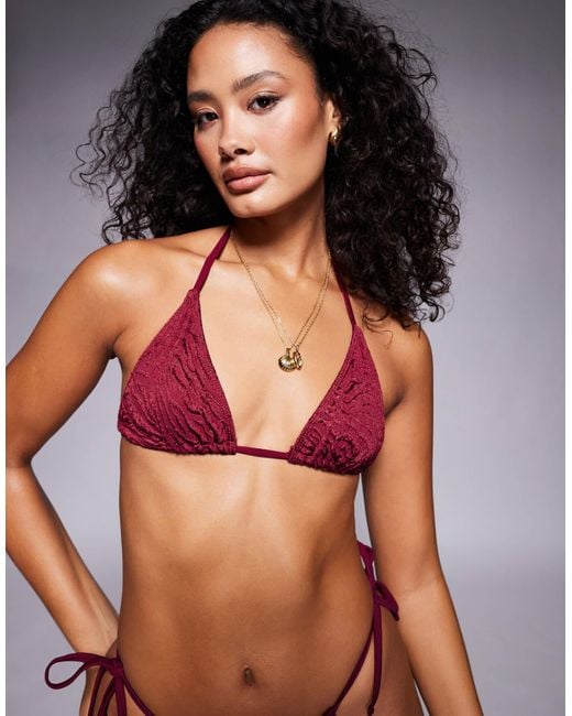 ASOS Maria Textu Tie Back Triangle Bikini Top in Red | Lyst