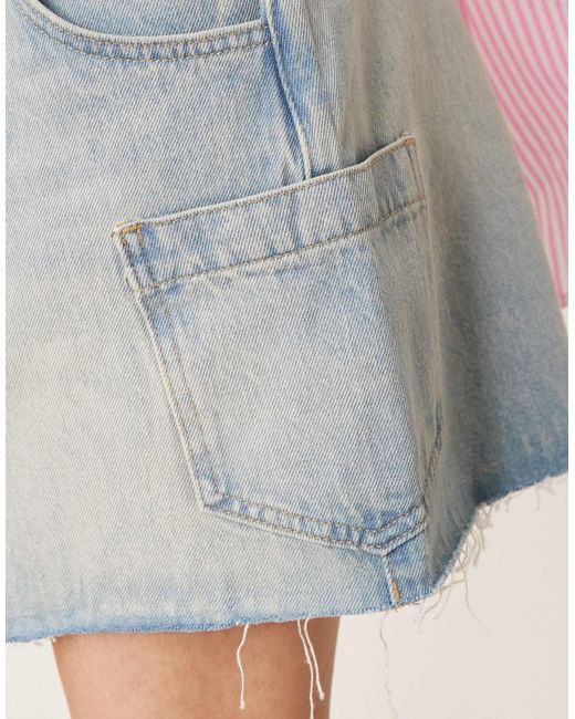 ASOS Denim Mini Skirt With Button Fly And Patch Pocket in Pink | Lyst